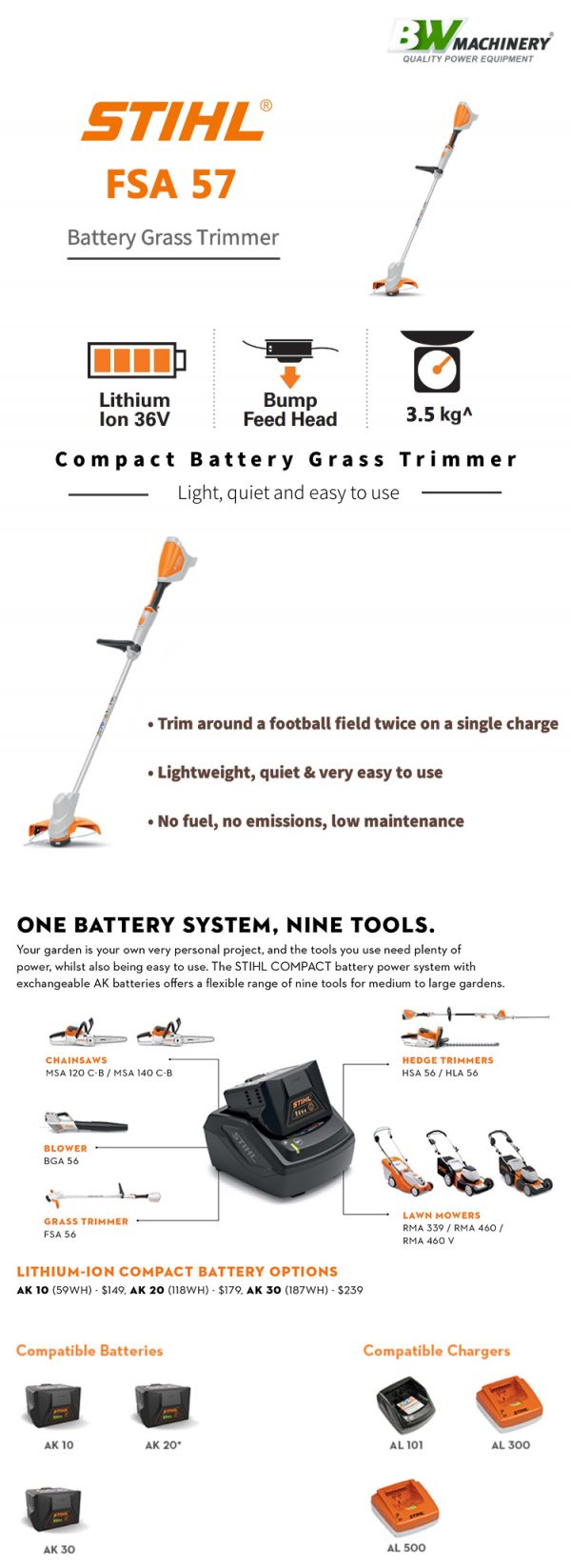 STIHL FSA 57 Battery Grass Trimmer (Skin Only) | B.W. Machinery